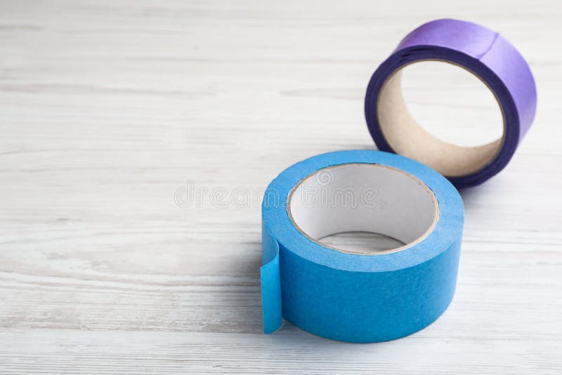 Two Different Rolls of Adhesive Tape on Wooden Table. Space for Text ...