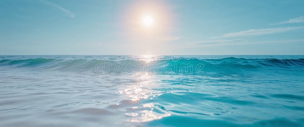 Two Different Shades of Blue Ocean with a Sun in the Sky Stock Photo ...