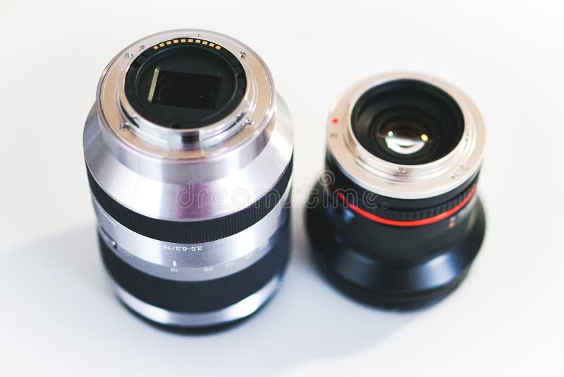 Two Different Size Camera Lenses Stock Photo - Image of professional ...