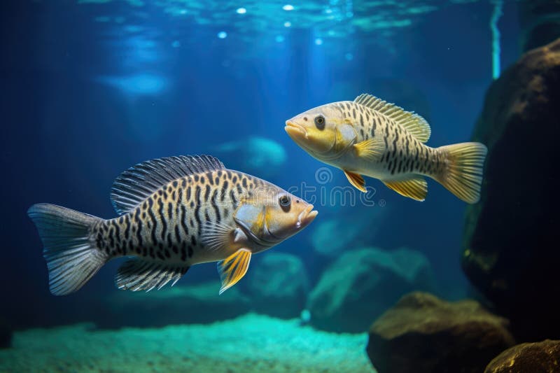 Two Different Species of Fish Swimming in the Same Aquarium Stock Photo ...