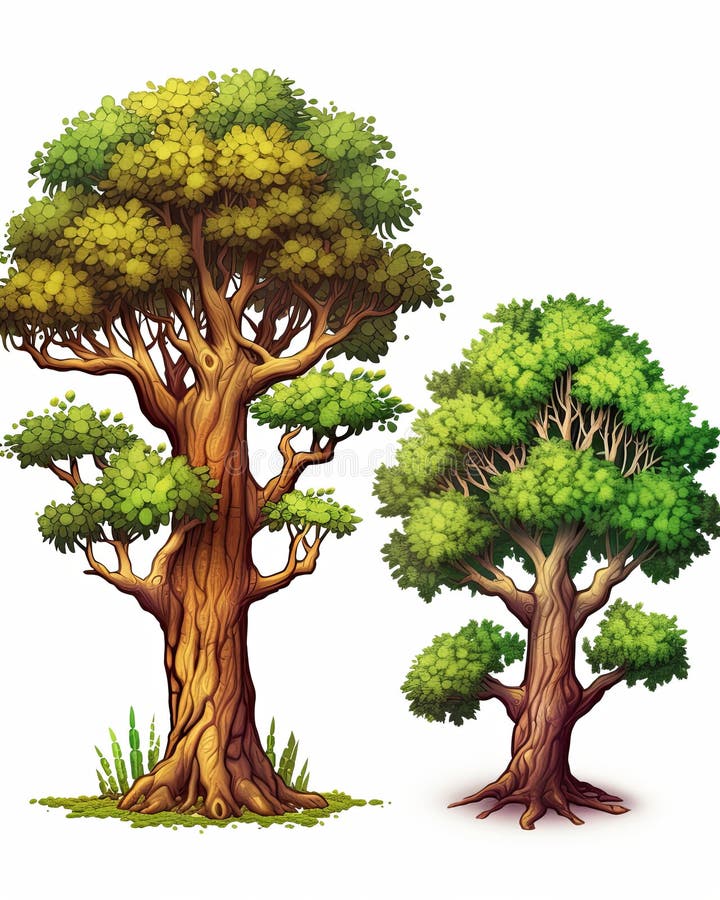 Two Different Types of Trees on a White Background Stock Illustration ...