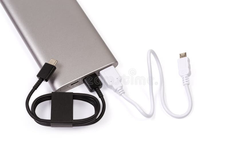 Two Different USB Cables Connected To a Power Bank Stock Photo - Image ...