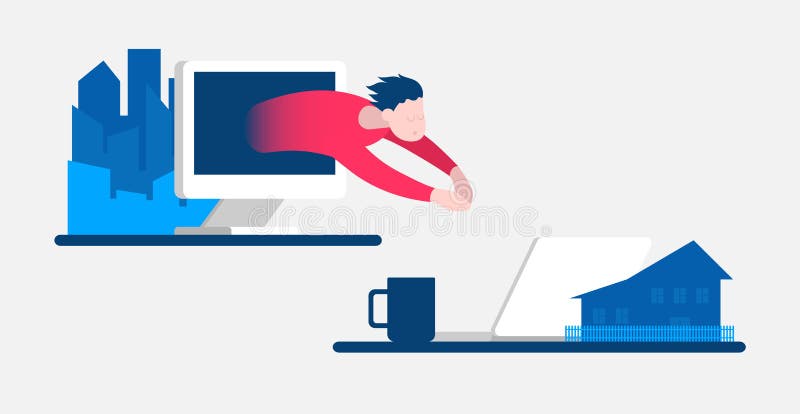 Two Different Workplace Freelancer Developer with a Monitor, Laptop and Cup. Stock Vector ...