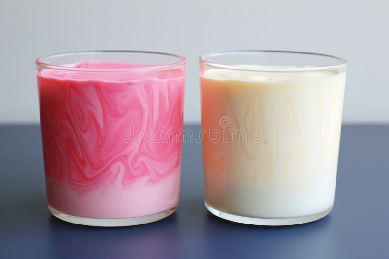 Two Differently Colored Cups of Yogurt Side by Side Stock Photo - Image ...