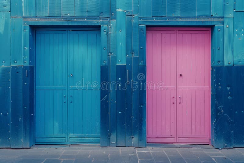 Two Differently Colored Doors on a Blue Wall, Symbolizing Choice ...