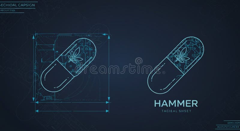 Two Digital Blueprints of a Capsule Design on a Dark Blue Background ...