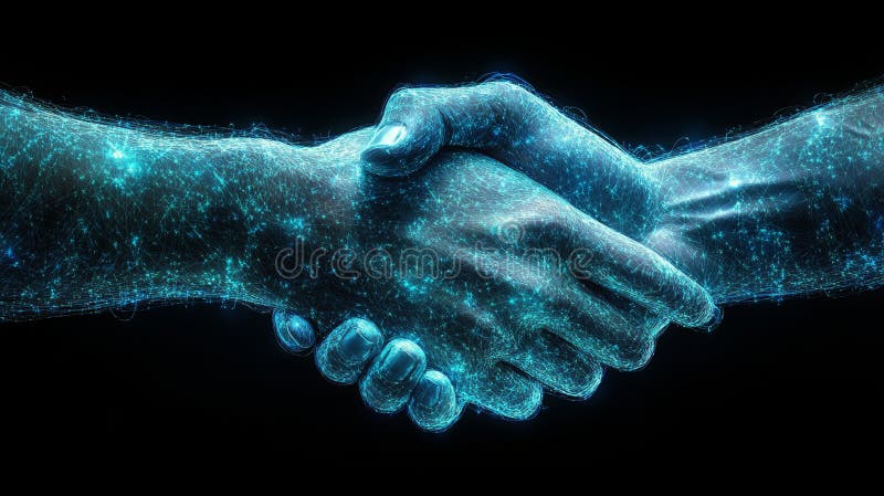 Two Digital Hands Shaking in a Futuristic Representation of Partnership ...