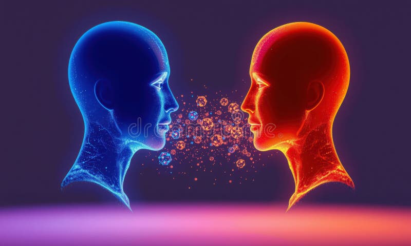 Two Digital Human Figures in Blue and Red, Representing Communication ...