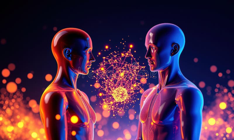 Two Digital Human Figures Facing Each Other, Surrounded by Glowing ...