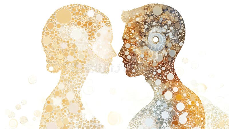 Two Digital Profiles Face Each Other in Delicate Circular Patterns ...