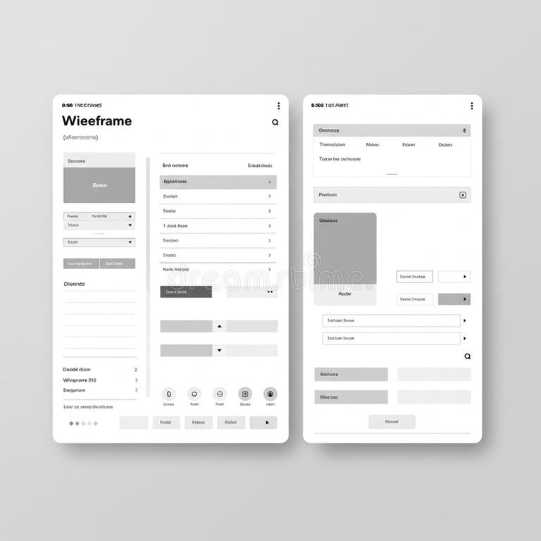 Two Digitally Designed Wireframes are Displayed, Illustrating a User Interface Layout. Stock ...