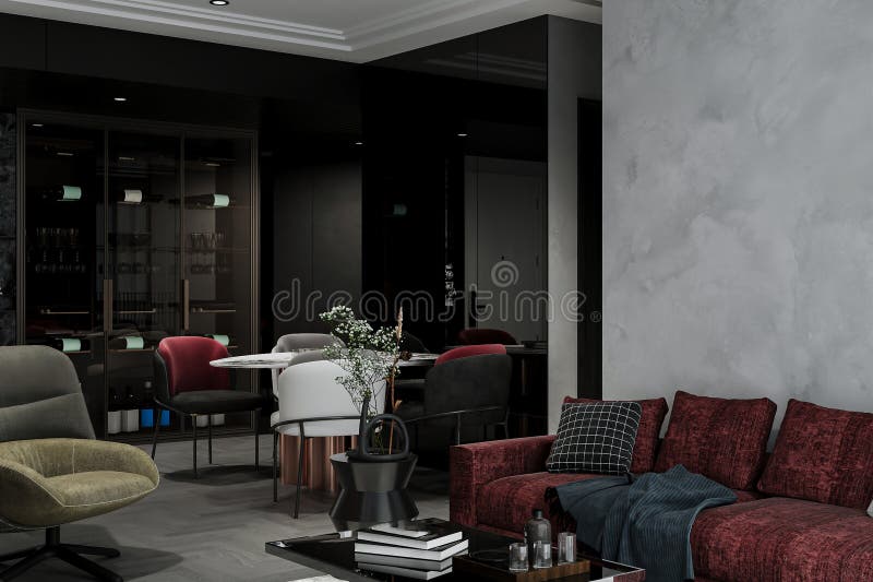 Two-dimensional Industrial-style Interior in a Modern Apartment. 3D ...