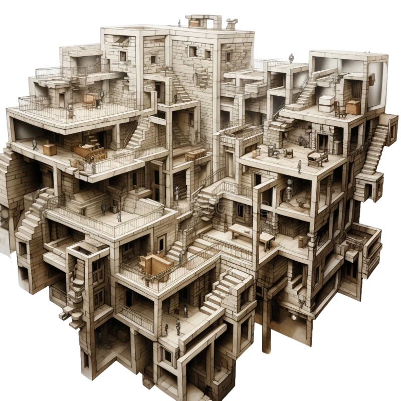 Two-dimensional Maze Drawing Featuring a Building on a White Paper ...
