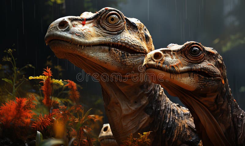 Two Dinosaurs Standing Together Stock Photo - Image of ancient ...