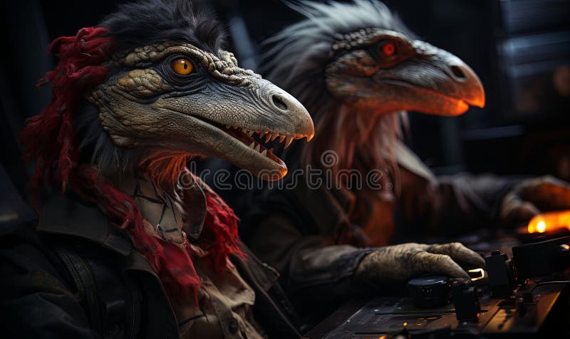 Two Dinosaurs Sitting Together Stock Image - Image of reptiles, tails ...