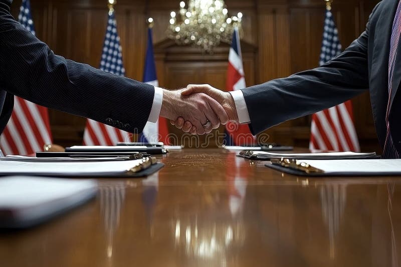 Diplomatic Negotiation between Two Diplomats Shaking Hands in Formal ...