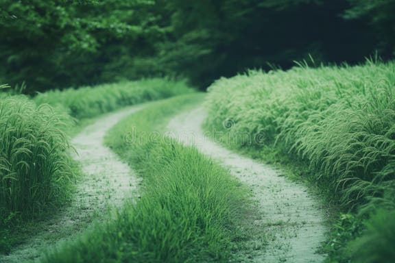 Two Dirt Paths Running through a Grassy Meadow Stock Image - Image of ...