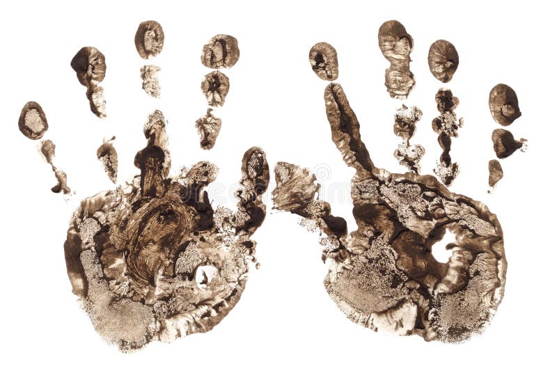 Two dirty handprints stock photo. Image of touch, isolated - 210454148