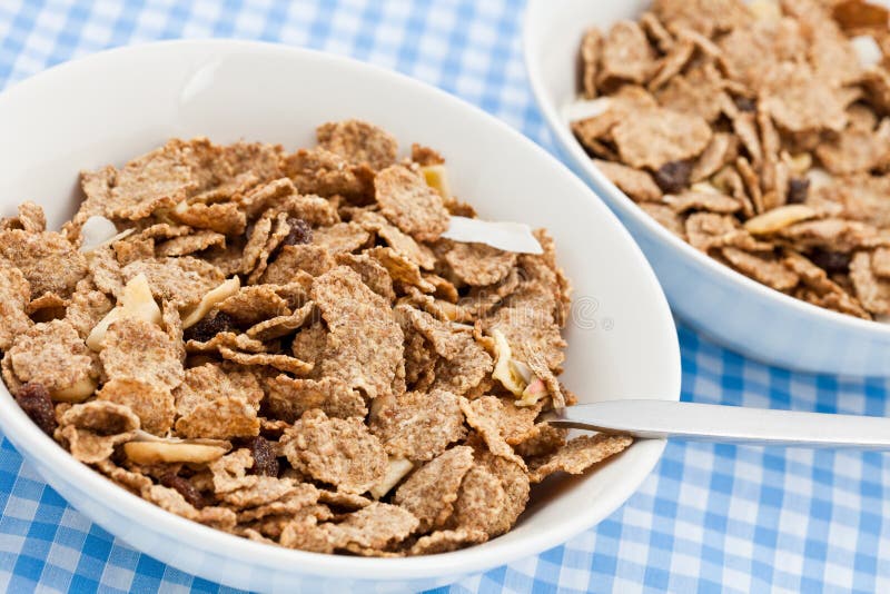 Two Dishes of Delicious Bran Flakes Stock Photo - Image of dish, snack ...