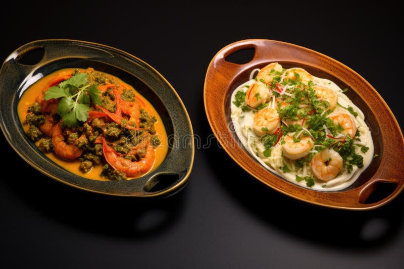 Two Dishes from Different Cuisines Placed Side by Side Stock Photo ...