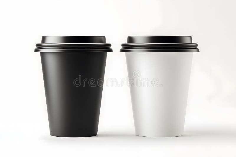 Two Disposable Coffee Cups with Black Lids on Table Minimalist Design ...