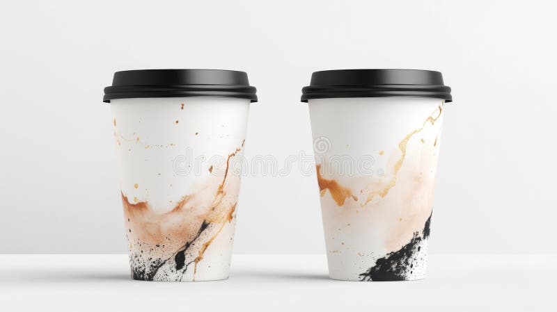 Two Disposable Coffee Cups with Watercolor Design Stock Illustration ...