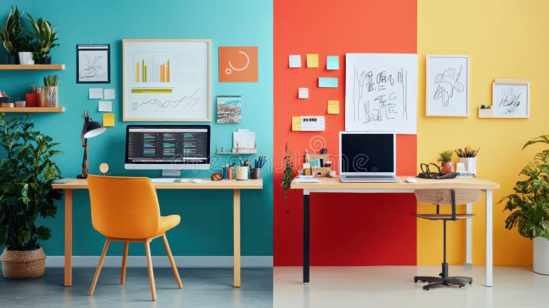 Two Distinct Areas Showcase a Minimalist Workspace Combining Organized ...