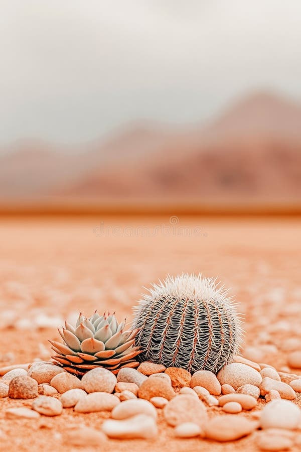 Two Distinctive Cacti Rest on a Bed of Smooth Pebbles in the Desert ...