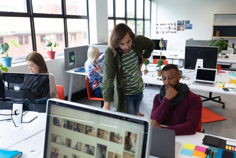 Two Diverse Businessmen Working in Creative Office Stock Image - Image ...