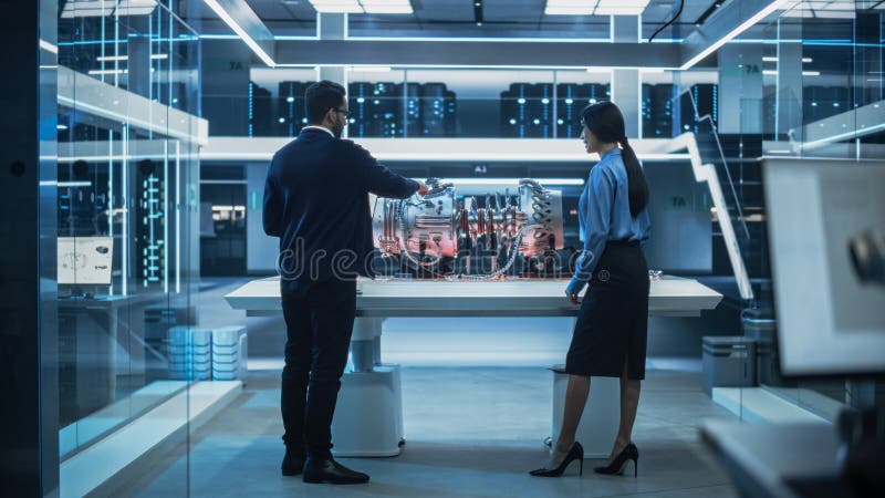 Two Diverse Engineers Working in High Tech Research Facility with a ...