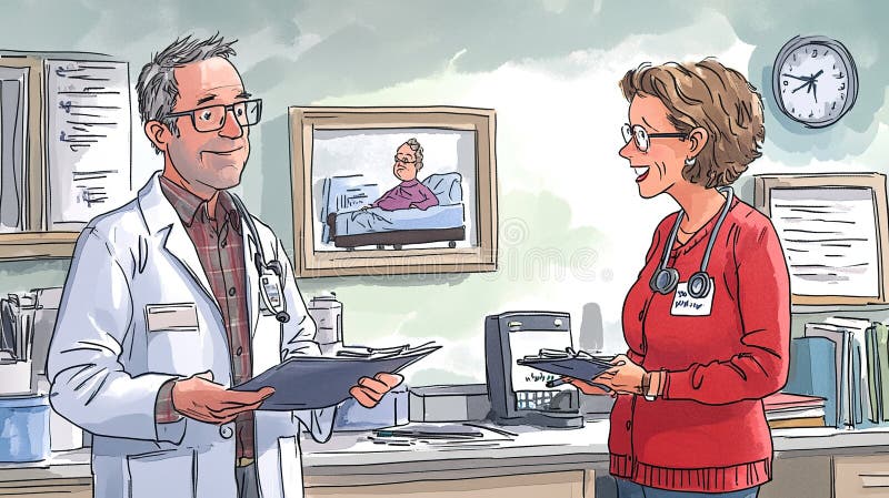 Two Doctors Discuss Patient S Chart in a Medical Office Stock ...