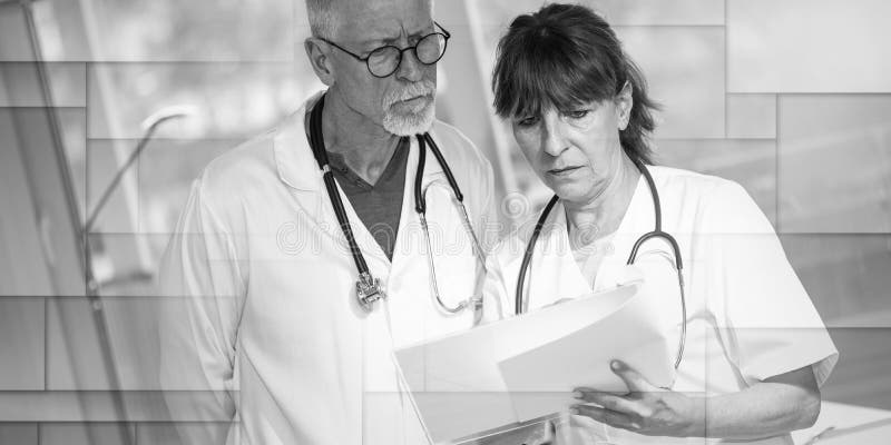 Two Doctors Discussing about Medical Report, Geometric Pattern Stock ...