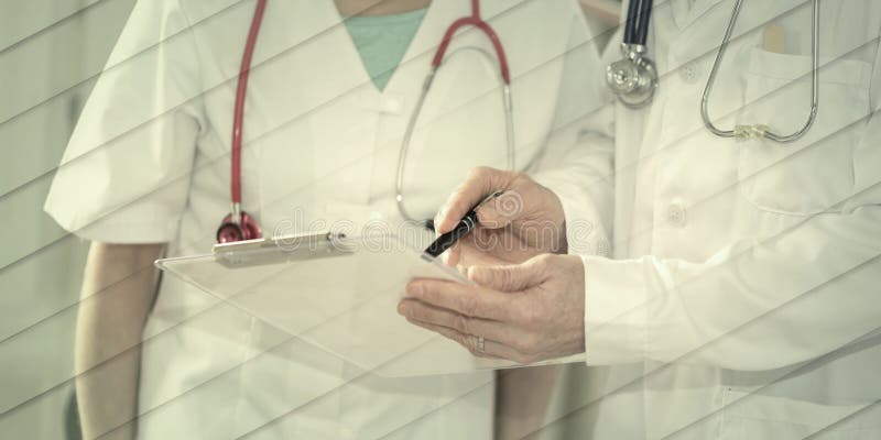 Two Doctors Discussing about Medical Report, Geometric Pattern Stock ...