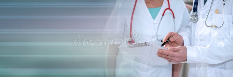 Two Doctors Discussing about Medical Report; Panoramic Banner Stock ...