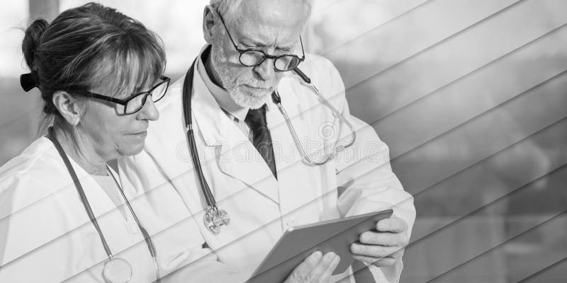 Two Doctors Discussing about Medical Report on Tablet, Geometric ...