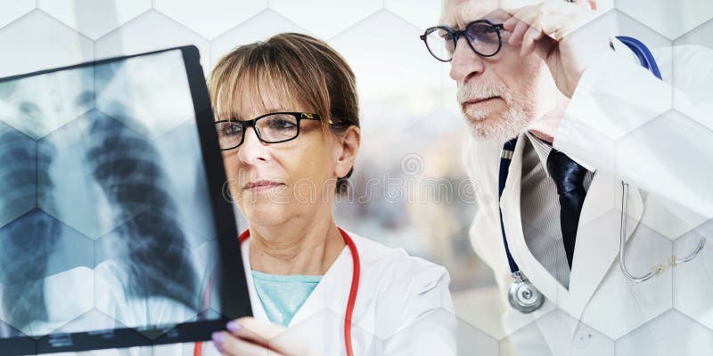 Two Doctors Examining X-ray Report, Geometric Pattern Stock ...