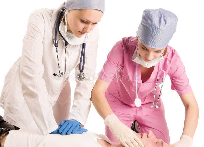 Two doctors help patient stock photo. Image of nurse - 12210388