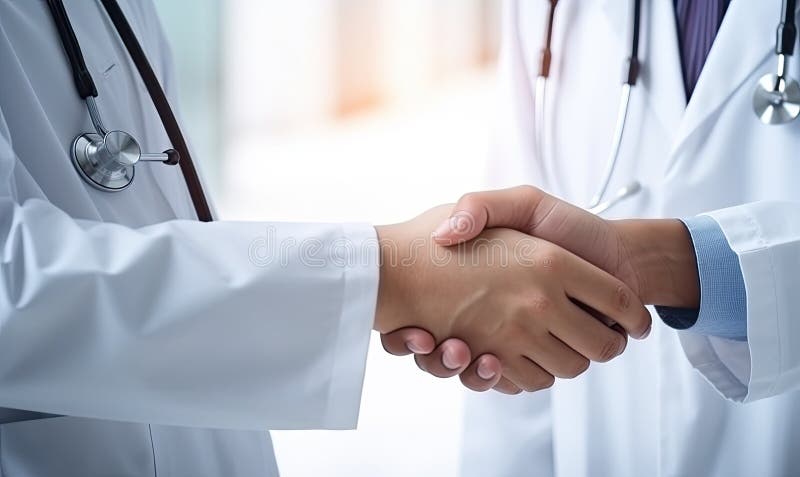 Two Doctors Shaking Hands in Front of Each Other Stock Illustration ...