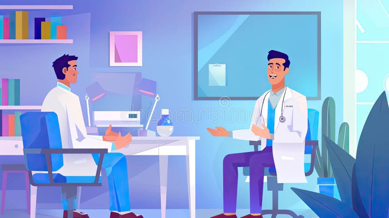 Two Doctors Talking in Medical Office. Flat Illustration Stock ...
