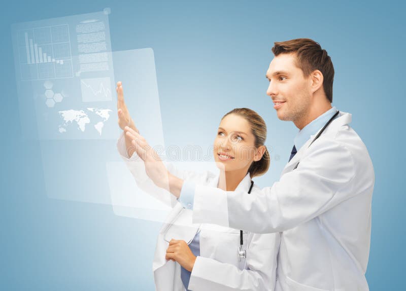 Two Doctors Working with Virtual Screen Stock Photo - Image of digi ...