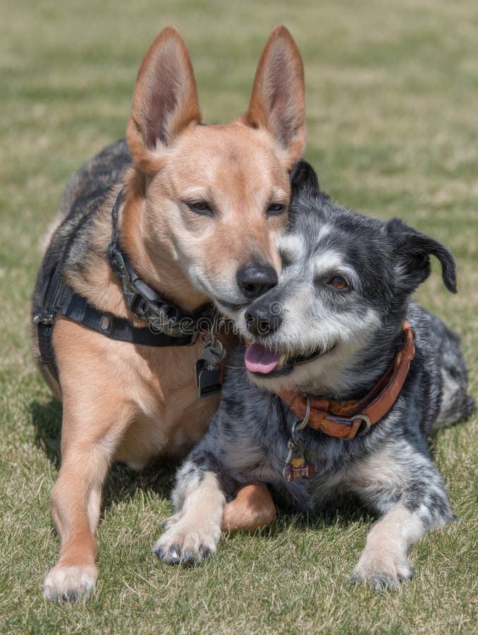 Two Dogs, Cuddling Together in Fluffy Bed, with Their Tails Wagging Stock Illustration ...