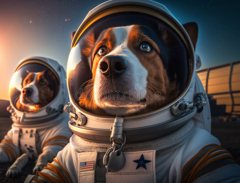 Two Dogs Dressed As Astronauts Stock Illustration - Illustration of ...