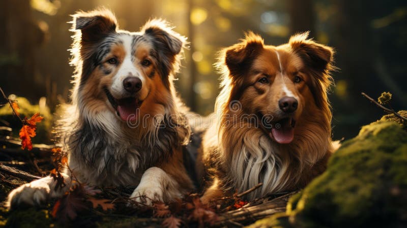 Two Dogs in the Forest. Generative AI. Stock Illustration ...