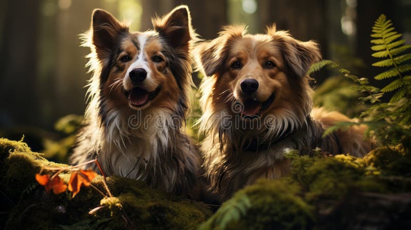 Two Dogs in the Forest. Generative AI. Stock Illustration ...