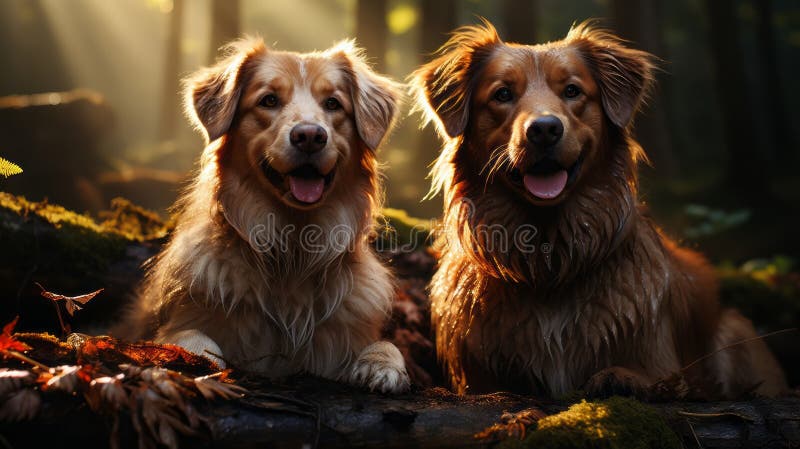 Two Dogs in the Forest. Generative AI. Stock Illustration ...