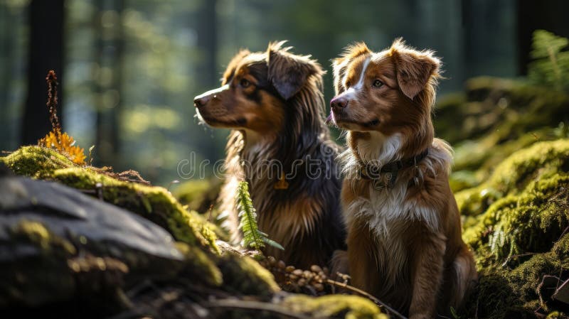 Two Dogs in the Forest. Generative AI. Stock Illustration ...