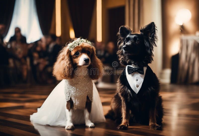 Two Dogs in Formal Attire at a Wedding Reception, AI-generated. Stock ...