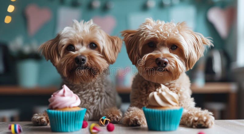 Two Dogs in Front of a Birthday Cake Stock Photo - Image of people ...
