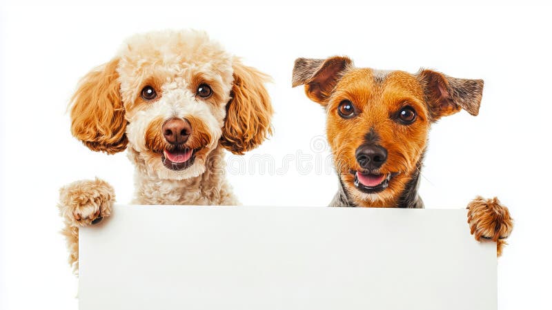 Two Dogs Holding a Blank Sign Stock Photo - Image of white, curious ...