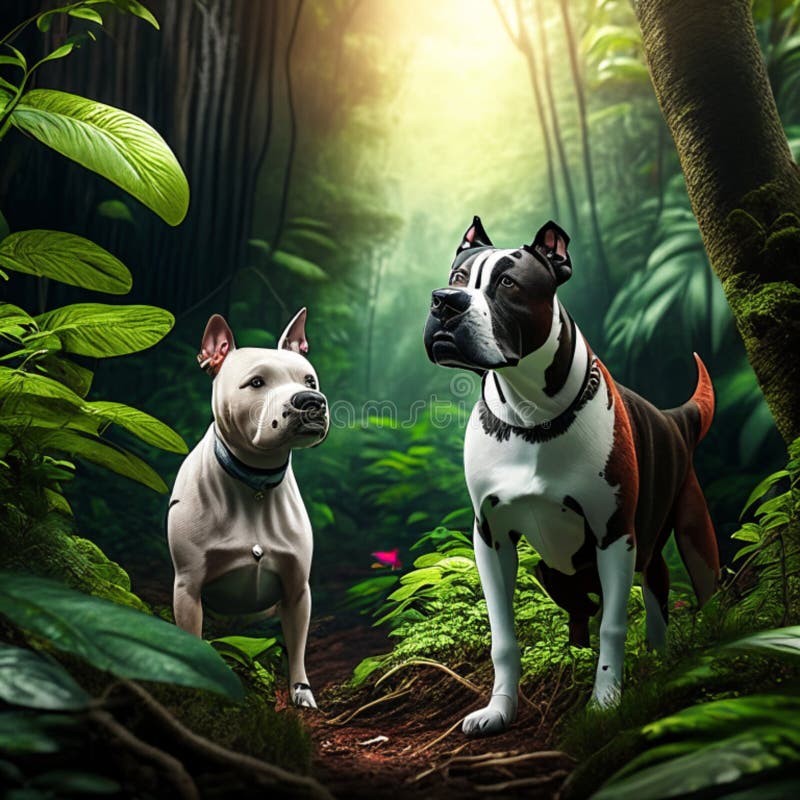 Two Dogs in the Jungle. 3d Rendering. Computer Digital Drawing Stock ...